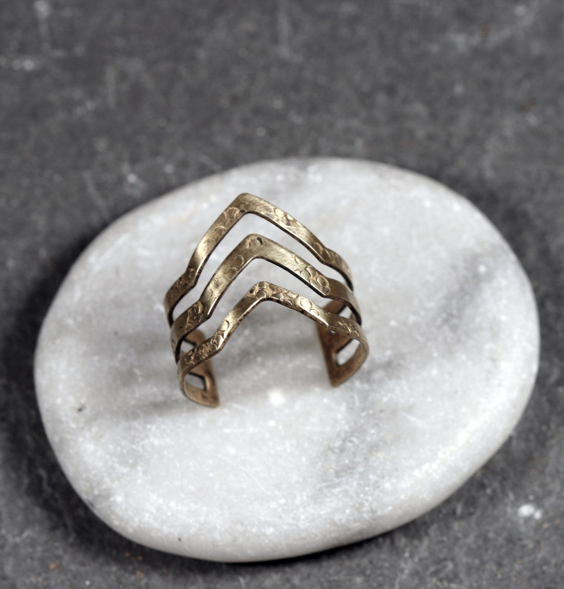 Chevron Ring Adjustable Brass Ring Triple Chevron Style ...