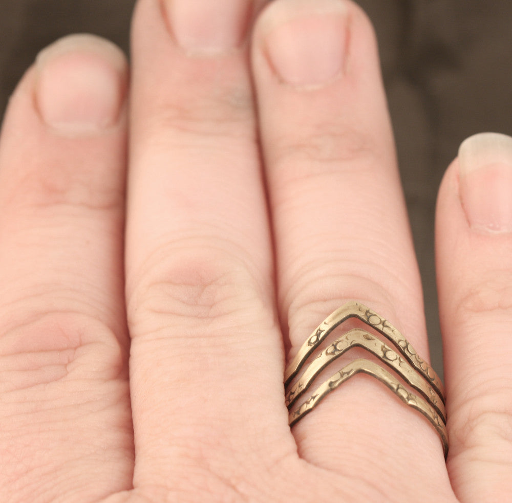 Chevron Ring Adjustable Brass Ring Triple Chevron Style ...