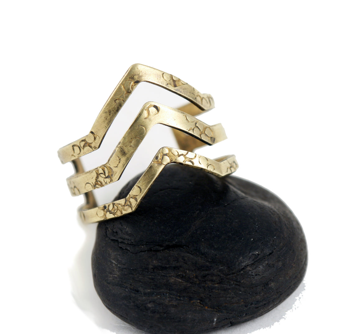 Chevron Ring Adjustable Brass Ring Triple Chevron Style ...